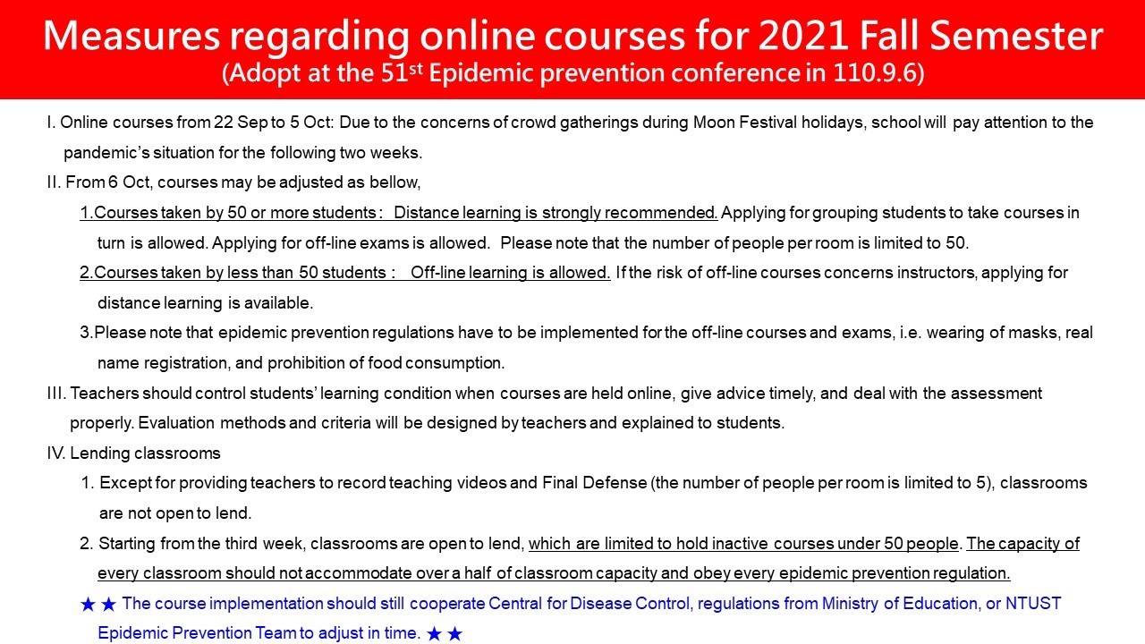 Measures regarding online courses of the 2021 Fall Semester